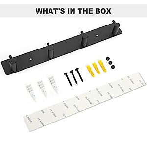 Lwenki Key Holder for Wall, Black Key Rack with 4 Key Hooks to Hang Keyrings, Dog Leash, Umbrella, Sunglasses – Key Hanger with Mounting Hardware for Glass, Tile and Wood (10.9” x 1.4” x 1.0”) (Black)