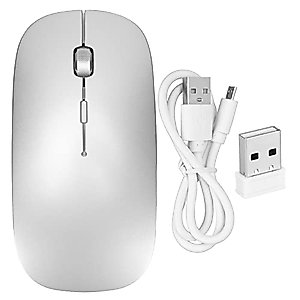Wireless Mouse, Noiseless Optical Mouse BT 5.0 and 2.4GHz Wireless Connection 1000/1200/1600DPI Gaming Mice for Win/OS X/Android System(Silver Smooth)