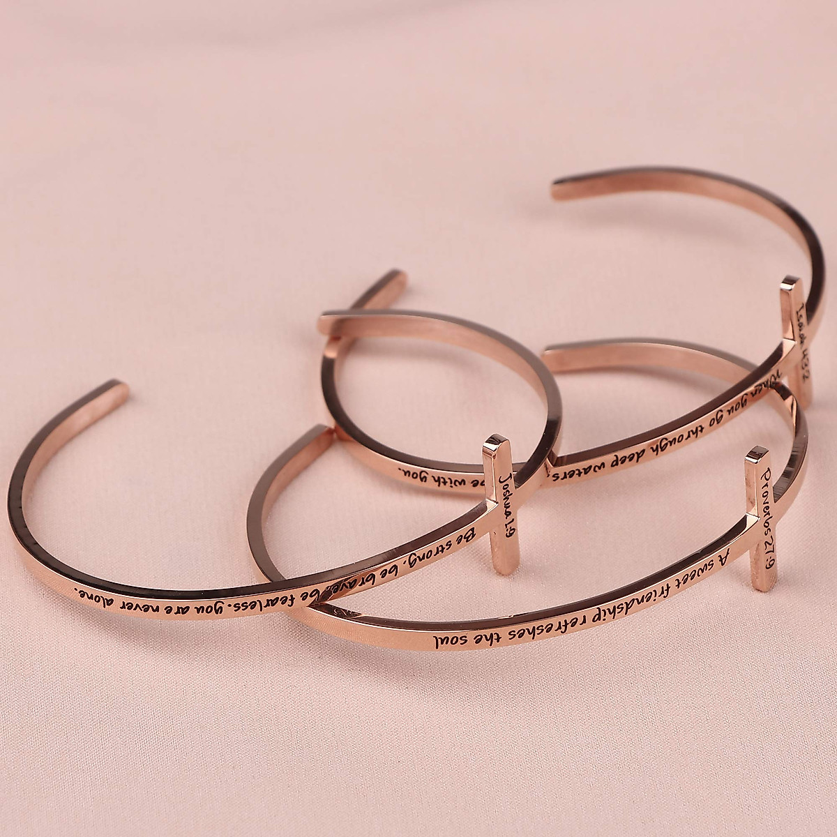 When You Go Through Deep Waters I Will Be With You Isaiah 43:2 Religious Rose Gold Bracelets for Women Christian Cross Cuff Baptism Faith Bible Verse Jewelry Gift