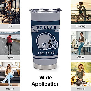 Custom Dallas Tumbler 20oz Stainless Steel with Lid & Straw Personalized Football Fans Gifts for Women Men Travel Cup Insulated Tumbler Add Name Number
