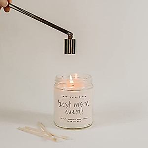 Sweet Water Decor, Best Mom Ever, Sea Salt, Jasmine, Cream, and Wood Scented Soy Wax Candle for Home | 9oz Clear Jar, 40 Hour Burn Time, Made in the USA