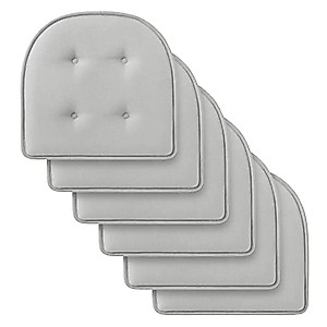 downluxe Indoor Chair Cushions for Dining Chairs, Tufted Soft and Comfortable Memory Foam Kitchen Chair Pads with Non-Slip Bottom for Dining Room and Office, 17" x 16" x 1.5", Light Grey, 6 Pack