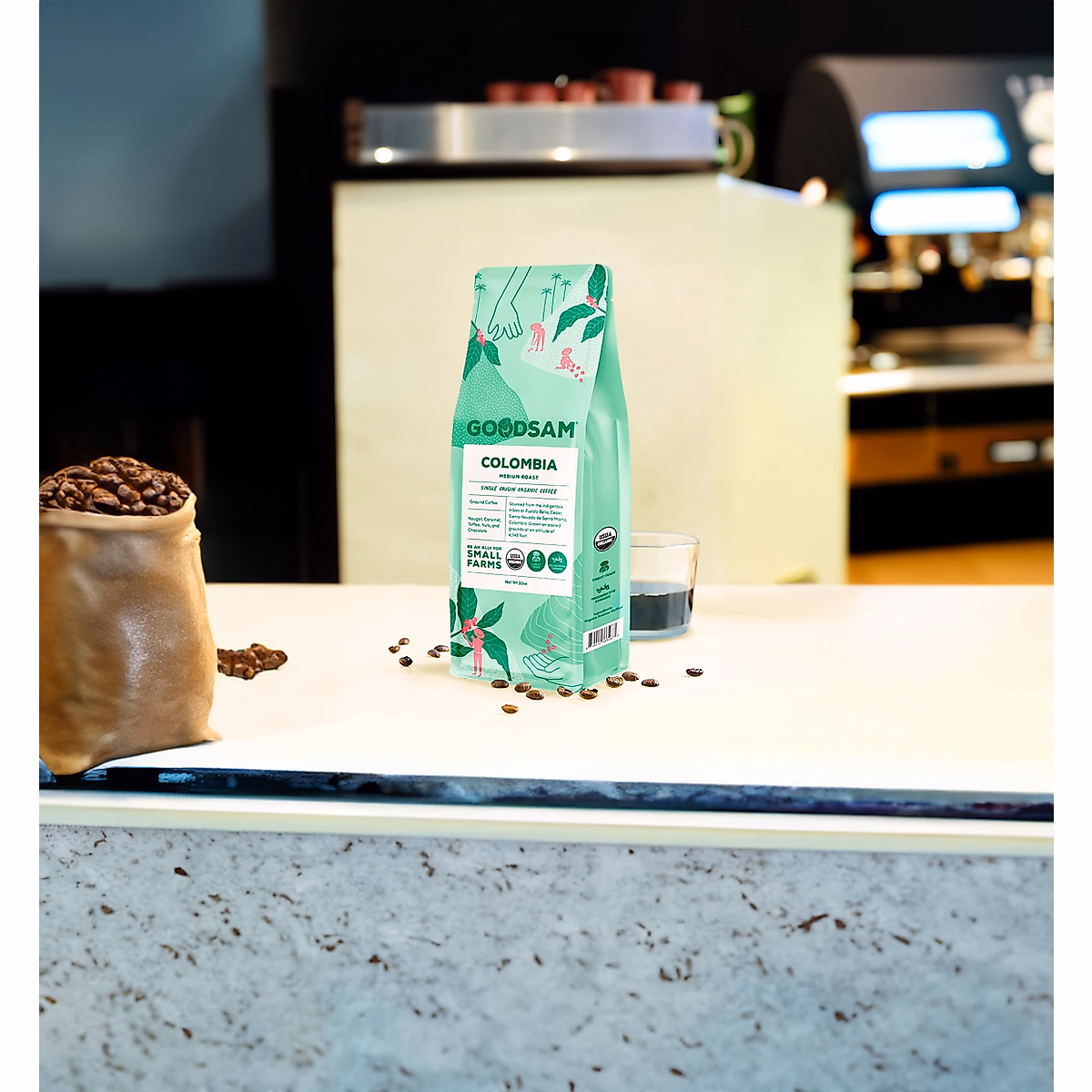 GoodSAM Organic Ground Coffee, Medium Roast 2 lb, Colombian Single Origin, Non GMO Arabica Beans, Vegan, Keto, Regenerative Farming, Direct Trade