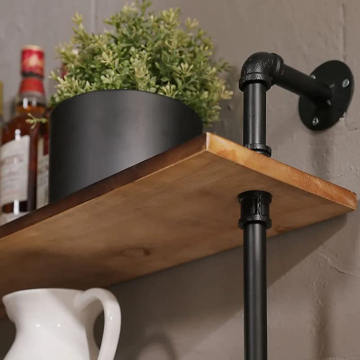 Industrial Pipe Shelving, 24inch Pipe Shelves with Wood Planks, 5 Tier Floating Shelves Wall Mounted Steampunk Real Wood Book Shelves, Retro Rustic Industrial Shelf for Bar Kitchen Living Room