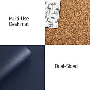 Aothia Office Desk Pad, Natural Cork & PU Leather Dual Side Large Mouse Pad, Laptop Desk Table Protector Writing Mat Easy Clean Waterproof for Office Work/Home/Decor (Dark Blue,31.5" x 15.7")