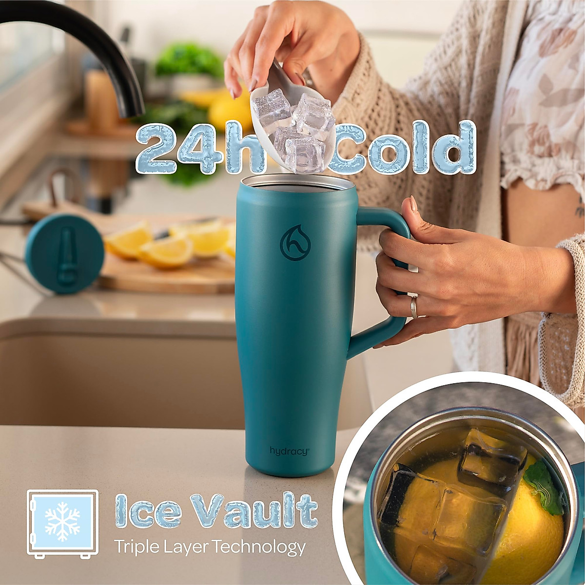 Hydracy Soulmate 40oz Tumbler with Handle and Flip Straw - 100% Leakproof Reusable Insulated Cup with Stainless Steel Straw - Cupholder Friendly Rubber Base Travel Mug - Gifts for Women & Men