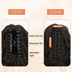 SEIKEA 10" Short Claw Highlight Ponytail Extension Wavy Curly Thick Jaw Clip in Hair Extensions Ponytail Soft Natural Looking Synthetic Hairpiece for Women Deepest Brown