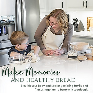 Essential Sourdough Starter Jar Kit (34 oz.) - Sourdough Jar Wide Mouth with Black Silicone Spatula, Elastic Tracking Band, and Bamboo Lid- Sourdough Kit - Sourdough Starter Kit Beginners