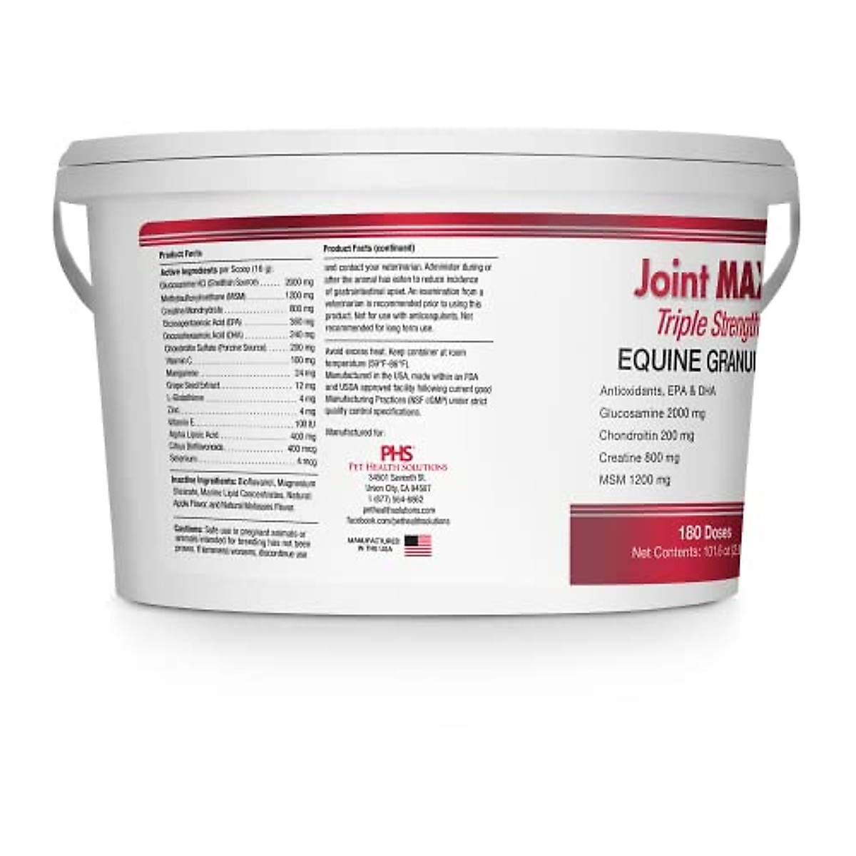 Joint MAX Triple Strength EQ GRANULES for Horses - Support Joint Health - Glucosamine, Chondroitin - Vitamins, Minerals, Omega 3 Fatty Acids, Antioxidants - 180 Doses