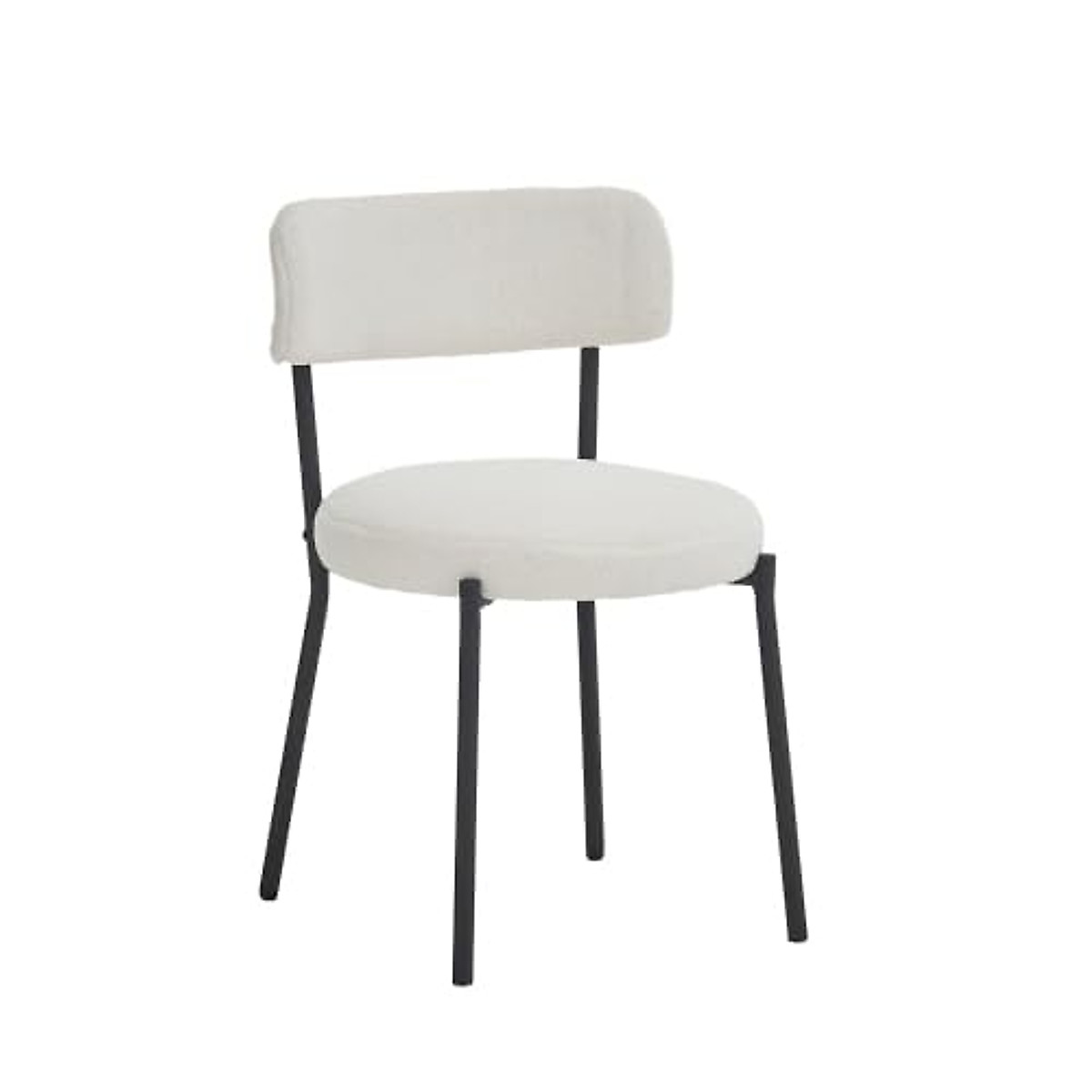 AWQM White Dining Chairs Set of 4, Upholstered Boucle Dining Chair with Curved Backrest and Black Metal Legs, Kitchen Dining Room Chairs for Living Room, Kitchen