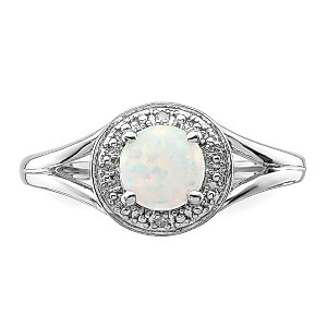925 Sterling Silver Polished Diamond and Simulated Opal Ring Size 7 Measures 2mm Wide Jewelry for Women