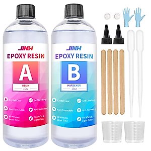 Epoxy Resin 32 oz, Crystal Clear Epoxy Resin Non Yellowing, Self Leveling with High Gloss, UV & Heat Resistant, Clear Resin Set for Jewelry Making, Art, Craft, River Tables, Beginner Friendly