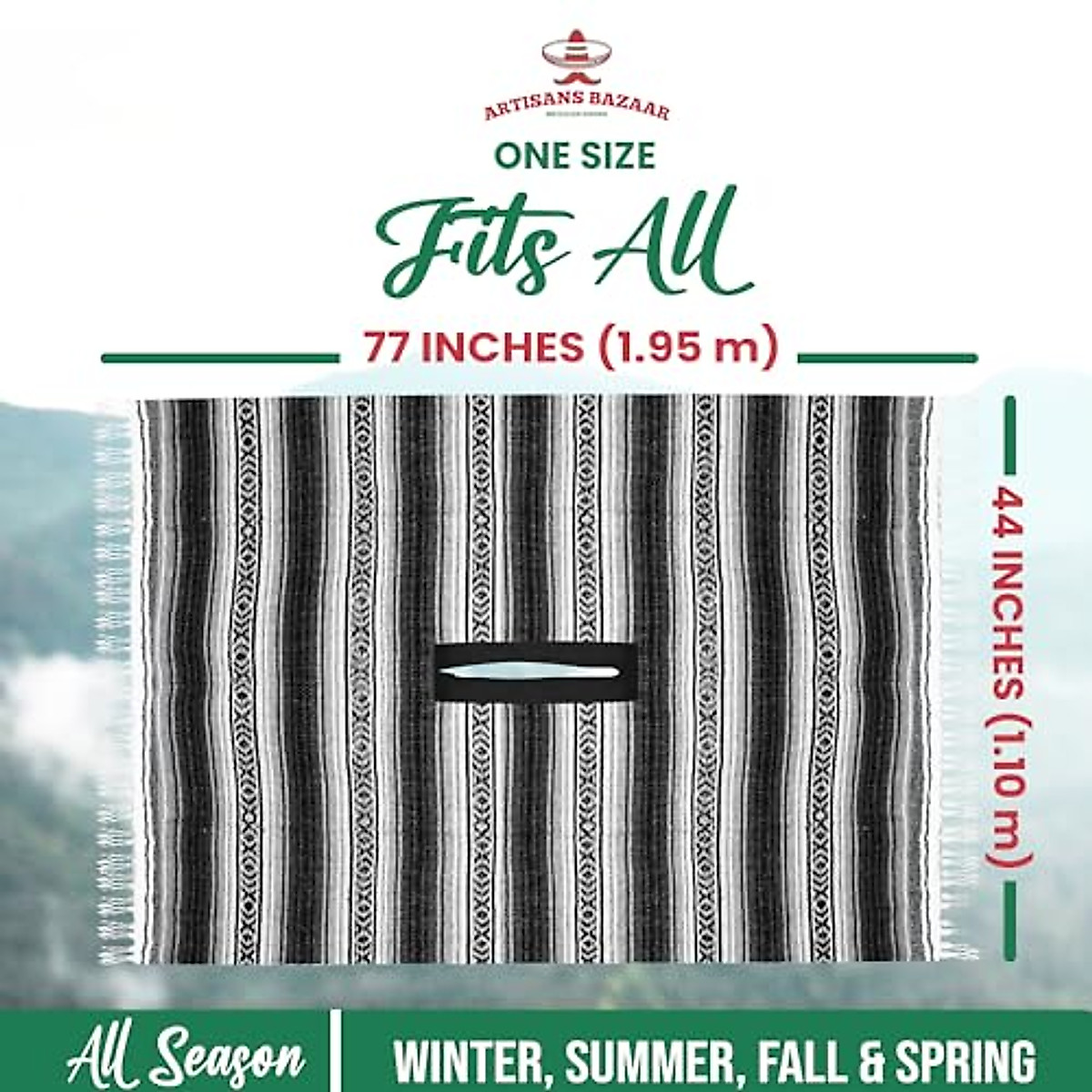 Artisans Bazaar Traditional Mexican Baja Poncho Men and Women Authentic Gaban Serape Sarape Blanket Pancho Jorongo Cowboy