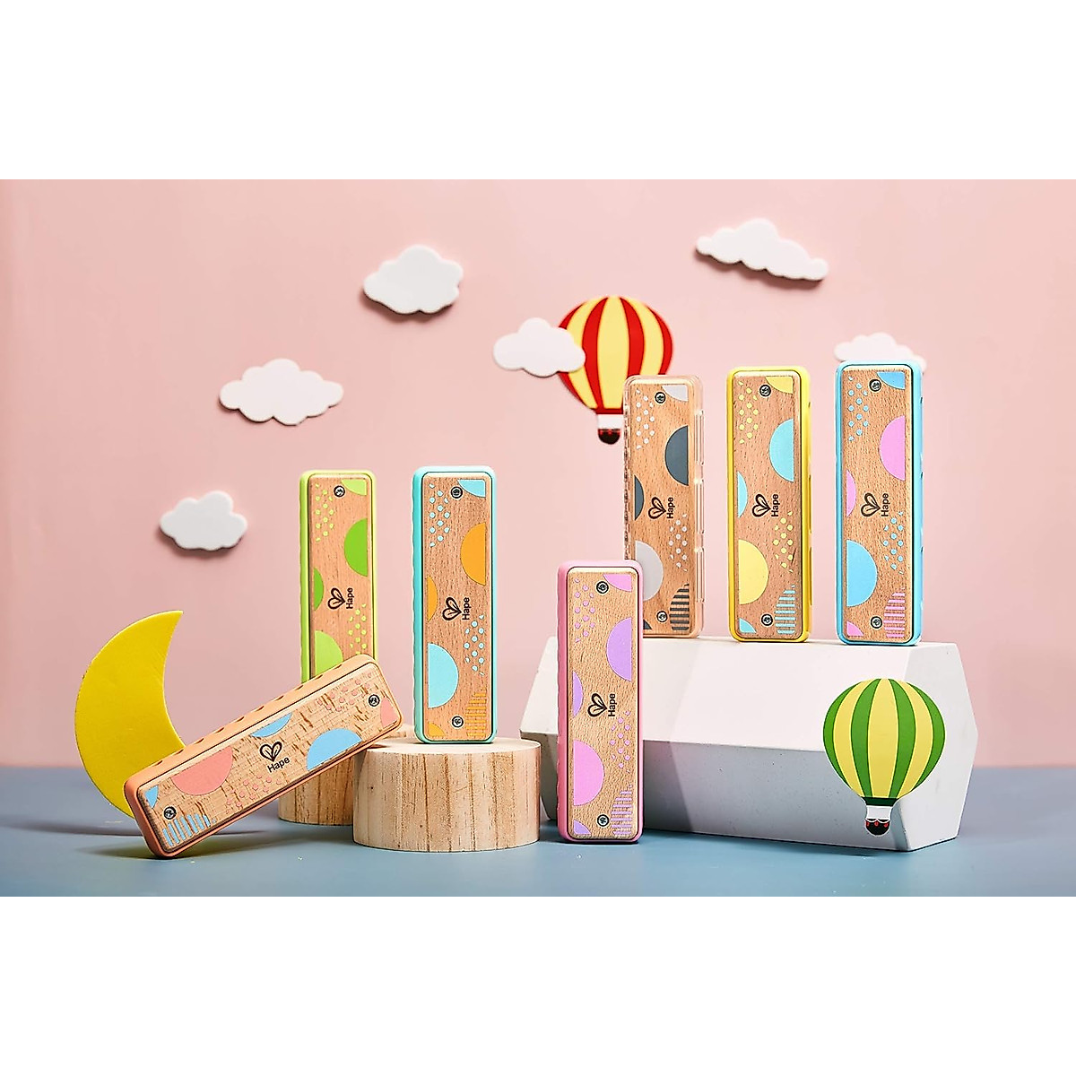 Hape Blues Harmonica | 10 Hole Wooden Musical Instrument Toy for Kids, Blue-Green (E8916)