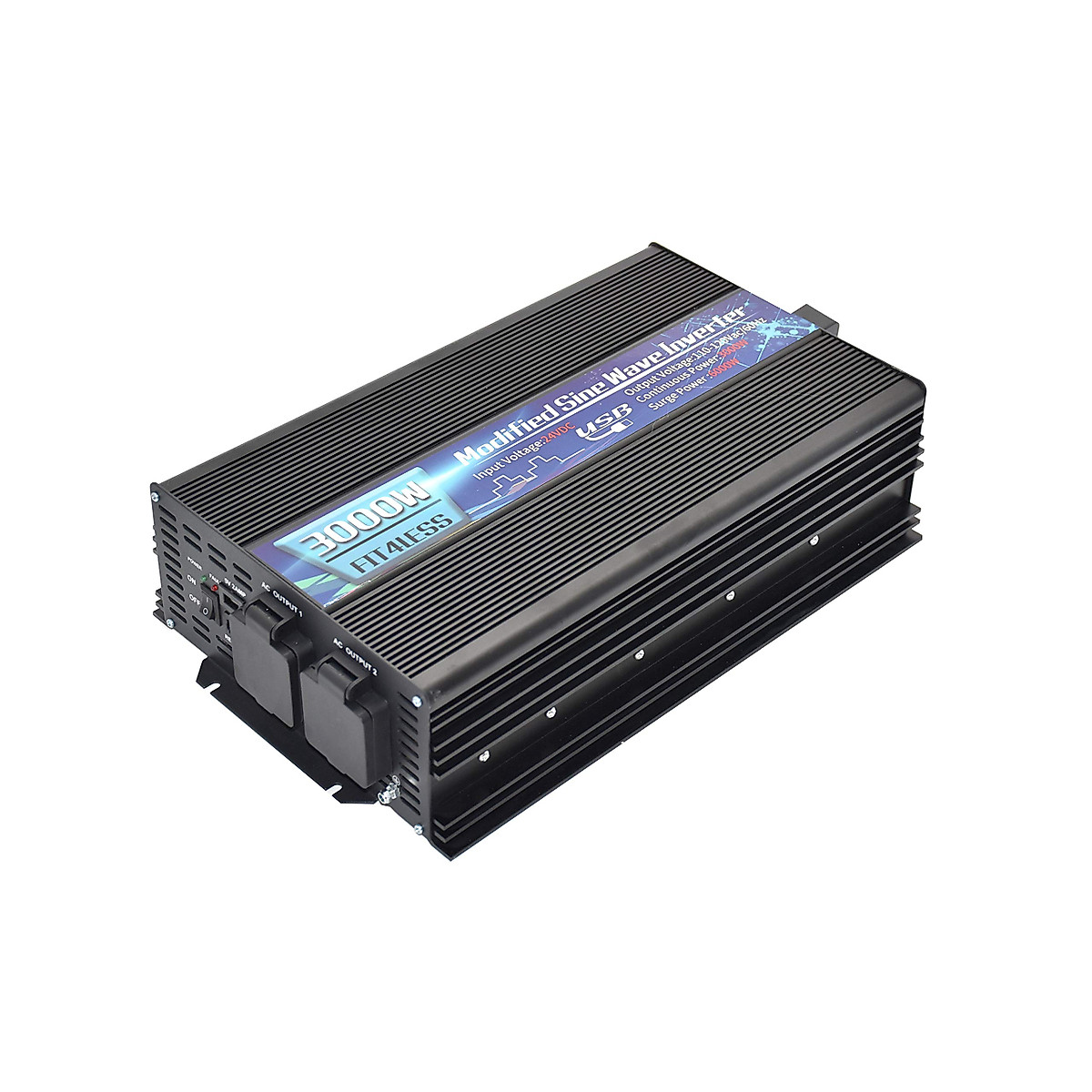 3000W Output Power Inverter with Dual sockets and USB, Modified sine Wave, Input DC12V or DC 24V Output 110V 60Hz. (24V)