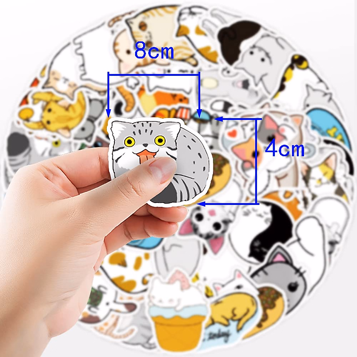 Animal Stickers for Kids, 50PCS Cute Cat Stickers for Water Bottles, Cartoon Kitten Laptop Skateboard Car Bike Helmet Luggage Waterproof Sticker DIY Graffiti Stickers Packs for Girls Teens Students