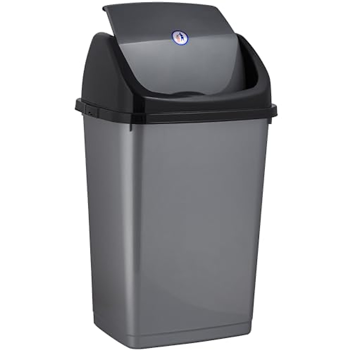 Superio Kitchen Trash Can 13 Gallon with Swing Lid, Plastic Tall Garbage Can Outdoor and Indoor, Large 62 Qt Recycle Bin and Waste Basket for Home, Office, Garage, Patio, Restaraunt (Grey/Black)