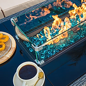 Propane Fire Pit Table, 44" Auto-Ignition Firepit Table for Outside, 50,000 BTU Outdoor Rattan & Wicker Gas Fire Table with Glass Wind Guard for Patio, Pool, Backyard, ETL Certification (Grey)