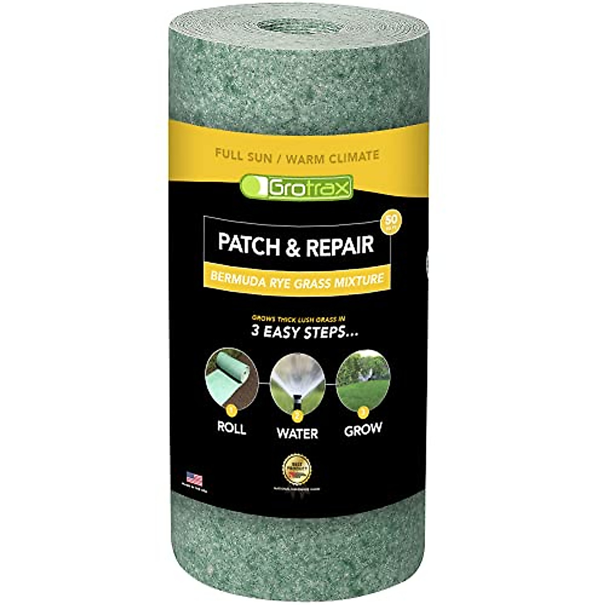Grotrax Biodegradable Grass Seed Mat - 50 SQFT Bermuda Rye - Grass Seed and Fertilizer for Lawns, Dog Patches & Shade - Just Roll, Water & Grow - No Fake or Artificial Grass