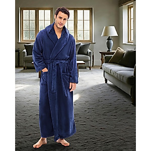 Alexander Del Rossa Mens Robe, Plush Fleece Hooded Bathrobe Men, Men's Bathrobes, Big and Tall Bath Robe for Men Navy Blue 2XL (A0125NBL2X)