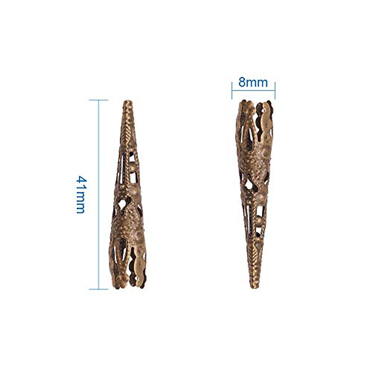 PH PandaHall 100 Pcs 5 Colors Goddess Hair Beads, 1.6 Inch Long Flower Bead Caps Bead End Hollow Bead Caps Spacers for Earring Pendant Neckalce Jewelry DIY Craft Goddess Beads for Hair Braid Jewelry