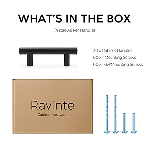 Ravinte 10 Pack T Bar 2-1/2 Inch Hole Center Kitchen Cabinet Pulls, Modern Matte Black Stainless Steel Cabinet Handles, 4 Inch Overall Length Kitchen Hardware for Cupboard Drawer and Kitchen Drawer