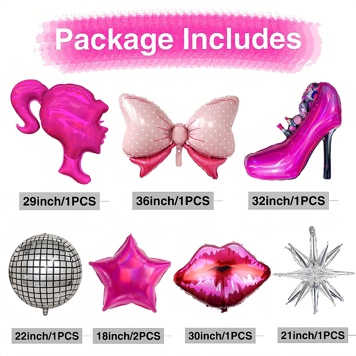 9Pcs Pink Girl Balloons/Pink High Heels Balloon/Makeup Party Decorations/Red Lips Balloons/Hot Pink Doll Balloons/Spa Party/Bridal Shower/Girl Birthday Party Supplies/Dreamhouse Birthday Party