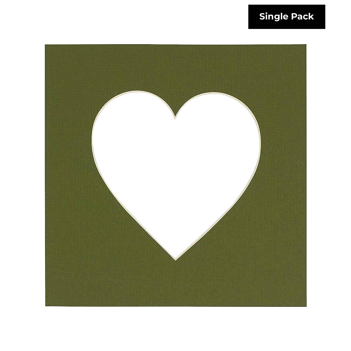 6x6 Mat Bevel Cut for 3x3 Photos - Precut Dill Green Heart Shaped Photo Mat Board Opening - Acid Free Matte to Protect Your Pictures - Bevel Cut for Family Photos, Pack of 1 Matboard Show Kit With