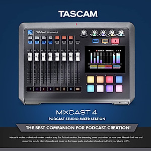 Tascam Mixcast 4 S Podcast Studio Mixer Station with Built-in Recorder/USB Audio Interface, 8 Sound-effect, Records 14 Tracks, comes w/ Deluxe 4S Accessories Bundle