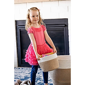 Little Hippo 2pc Large Cotton Rope Basket, White (16"x15") 100% Natural Cotton! Laundry Basket, Woven Storage Basket, Blanket Basket Living Room, Toy Storage Basket, Pillow Basket, Round Basket