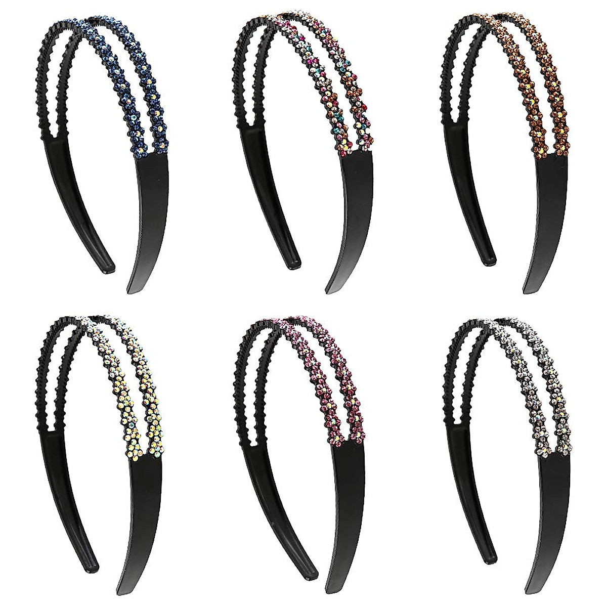 BKpearl 6 Pack Rhinestone Headbands, Fashion Teeth Hairband Double Row Non-slip Hair Hoop for Women Girls