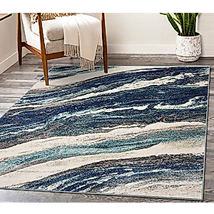 LUXE WEAVERS Lagos Collection Marble Swirl 7983 Blue 9x12 Art Deco Area Rug