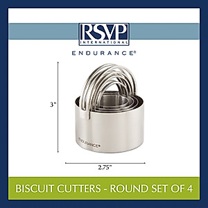 RSVP International Endurance Round Biscuit Cutters - Stainless Steel, Set of 4 | Nest for Easy Storage | For Cutting Thick or Thin Dough | Professional | High Handle Arch