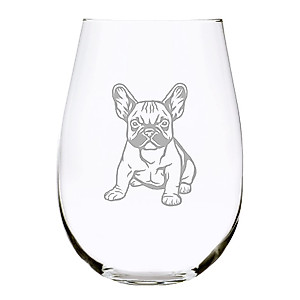 French Bulldog (F2) themed, dog stemless wine glass, 17 oz.