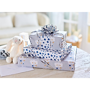 American Greetings 175 sq. ft. Reversible Wrapping Paper for Baby Showers, Birthdays and All Occasions, Clouds and Stars (1 Roll, 30 in x 70 ft.)