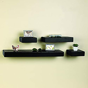 Melannco Floating Chunky Shelves for Bedroom, Living Room, Bathroom, Kitchen, Nursery, Set of 4, Black, 4 Count
