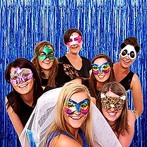 HalloweenDecorate 4 Pack Blue Foil Fringe Curtain Backdrop, 3.28Ftx8.2Ft Metallic Tinsel Streamers for Sea Party, Photo Booth Props, Birthday, 2022 Summer Ocean Theme Party Decoration Supplies