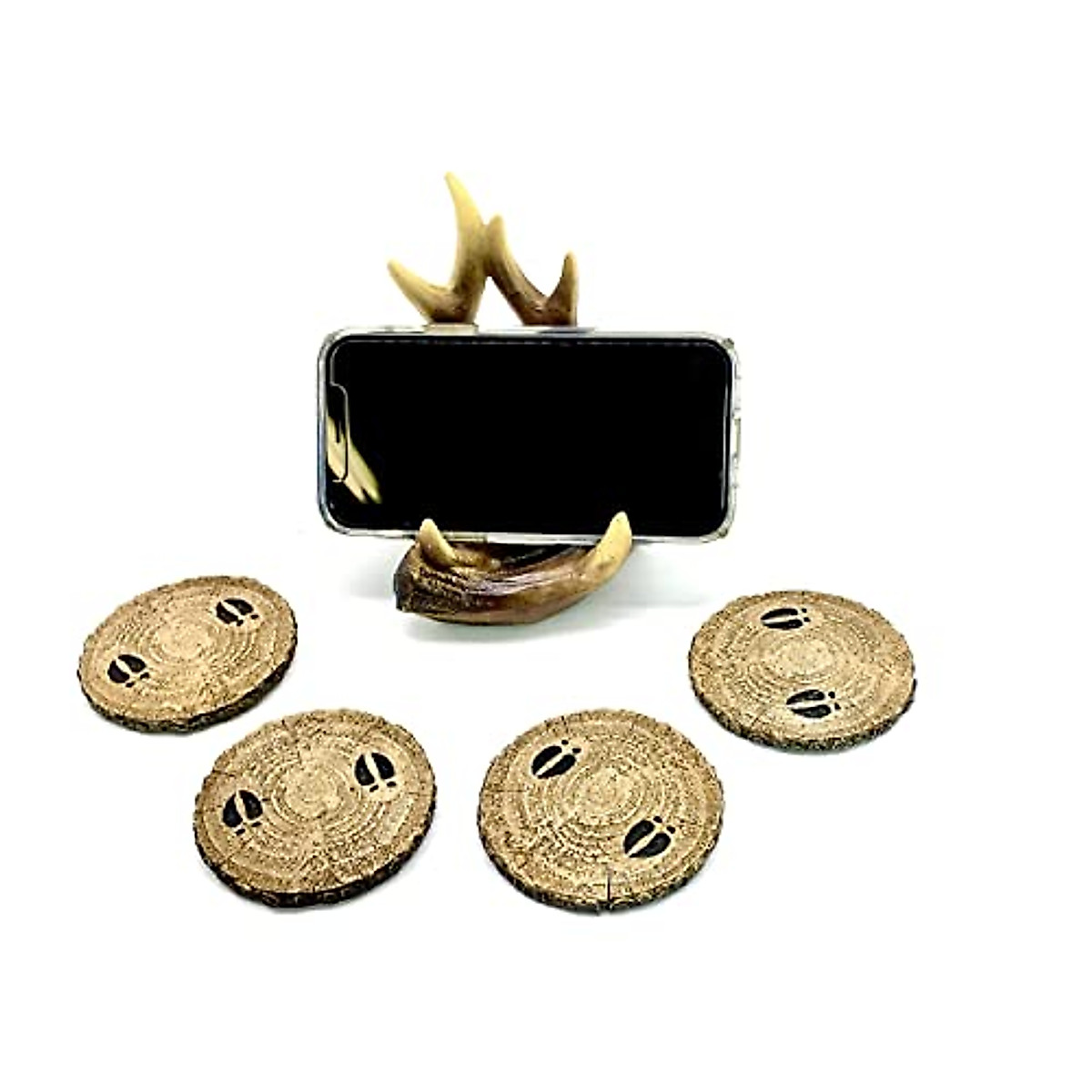 Bellaa 23295 Drink Coaster Set Old West Deer Antler Home Decor Table Beverage Coasters Holder Set 5 Pcs Outdoors Rustic Cabin Theme Lodge Mountain Man Cave Art