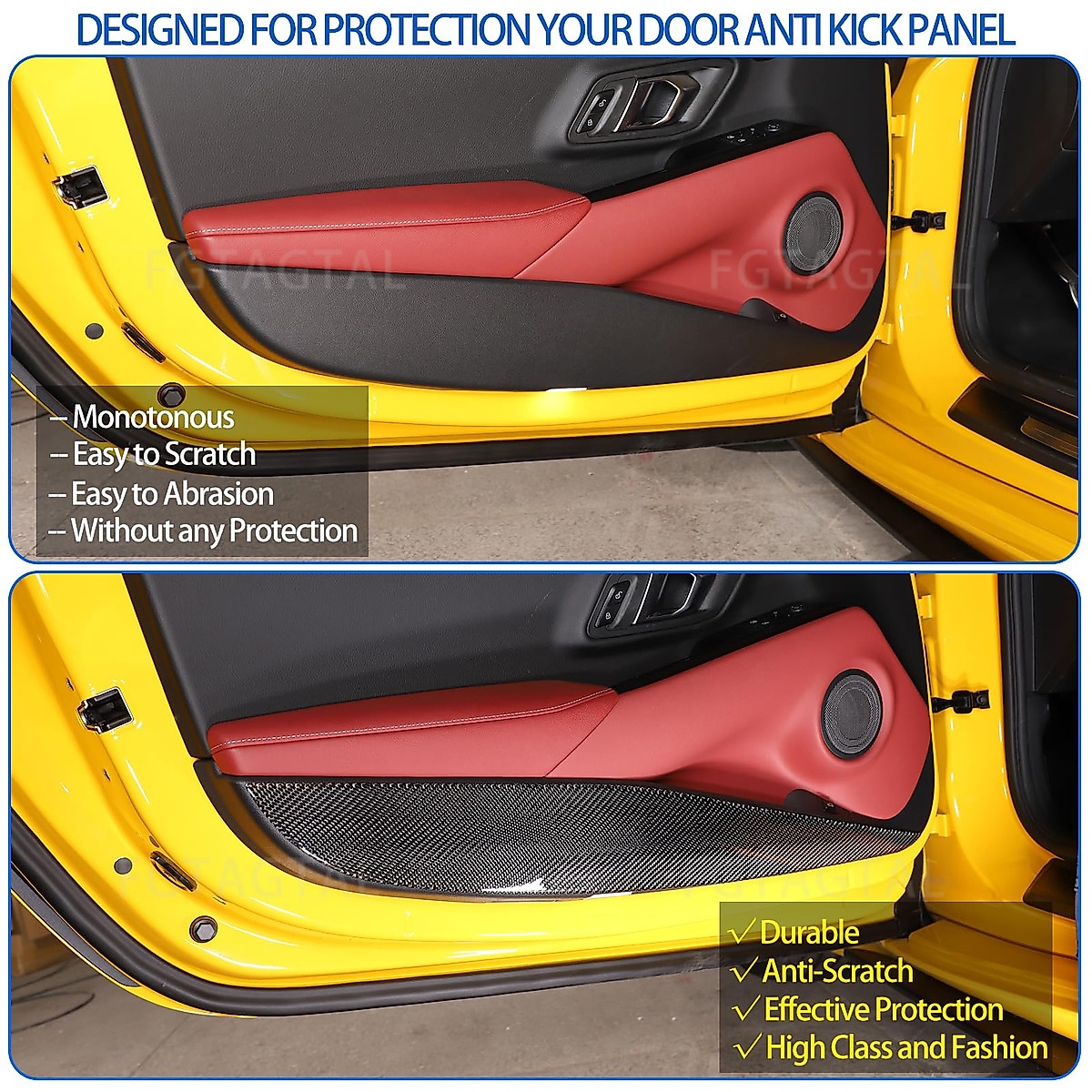 Soft Carbon Fiber Car Door Anti Kick Panel Trim Sticker Fit for Toyot@ Supra GR A90 A91 MK5 2019-2024, Inner Door Anti Kick Decorative Panel Protection Accessories, 2PCS