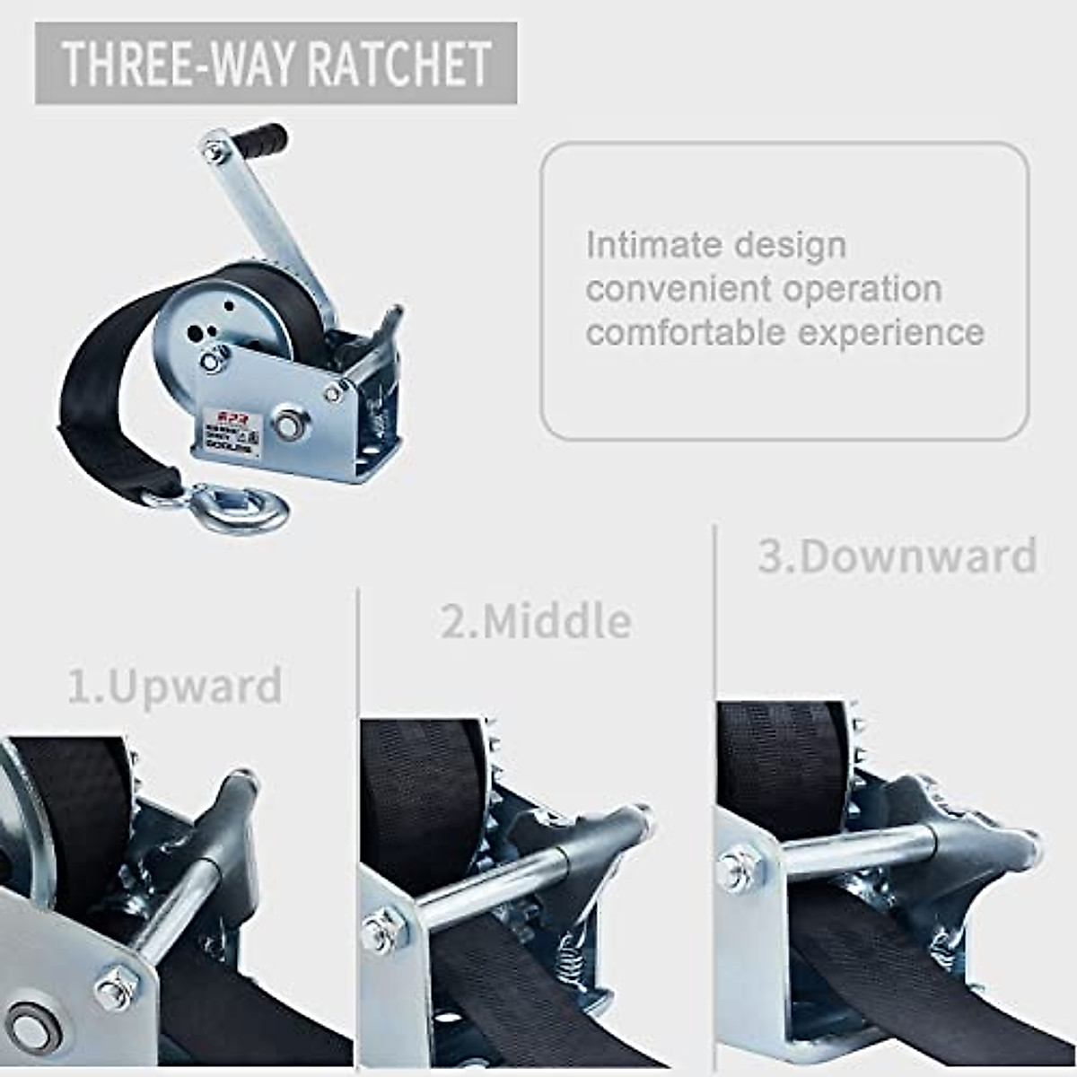 OPENROAD 600lbs Hand Winch Boat Winch, Hand Crank Winch with 6m (20ft) Strap Manual Winches, Two-Way Adjustable Boat Trailer Winch, Corrosion Resistant Towing Winches (600lbs)