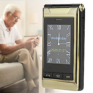 Hilitand Unlocked Flip Mobile Phones for Seniors, 2G/3G ​Network Dual SIM Dual Screen 3.0" Display Cell Phone, Large Button and 5900mAh Battery Phone Multi-​Function for Elderly & Kids(Gold-US)