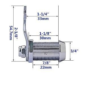 WOOCH Toolbox Lock Replacement Lock Tubular Cam Lock 90 Degree, Hook cam, Cabinet Locks with Keys RV Storage Drawer File Mailbox, Keyed Alike, Zinc Alloy (1-1/8 Inch, 2 Pack)