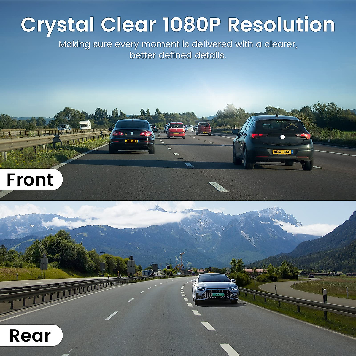 Dash Cam Front and Rear, GKU Dash Cam 1920X1080P FHD Dual Car Camera 170° Wide Angle Backup Dash Camera for Cars,Super Night Vision Car Dash Cam with Parking Mode,Motion Detection,Loop Recording