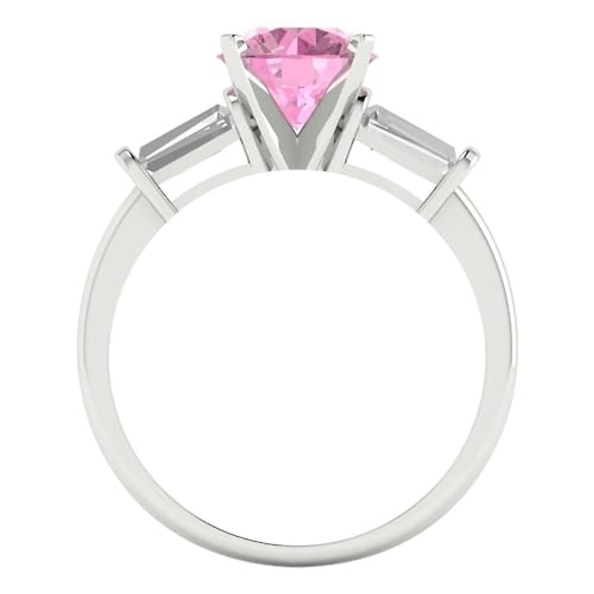 Clara Pucci 2.0 ct Round Cut 3 stone Solitaire Pink Simulated Diamond Engagement Promise Anniversary Bridal Ring 18K White Gold 4.5