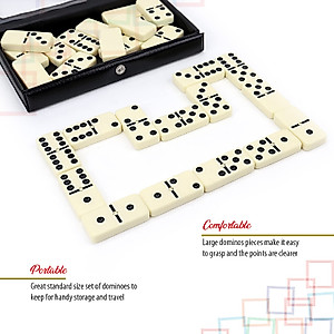 ERLLE Dominos Set Game. Premium Classic 28 Pieces Double Six Domino. Durable Leather Box. Kids, Boys, Girls, Party Favors and Anytime Use. Duoble 6 Dominoes.(PVC Edition)