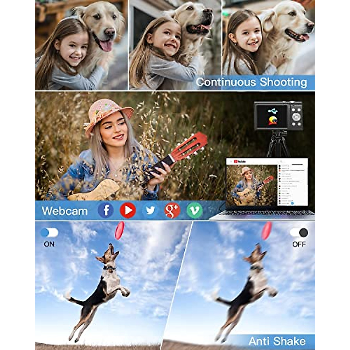 Digital Cameras for Photography Digital Camera Autofocus, 2.7K 48MP Teenager Camera with 2.8" Large Screen, 16X Zoom and 32GB Card, Compact Camera Take Macro Photos, Stylish Portable Camera for Teens