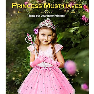 BIBUTY Princess Dress Up Accessories Princess Crown for Little Girls, 10pcs Princess Jewelry Set with Girls Tutu Skirt Princess Gloves Tiara Wand, Costume Set Toy Gift for 3 4 5 6 Year Toddler Girls