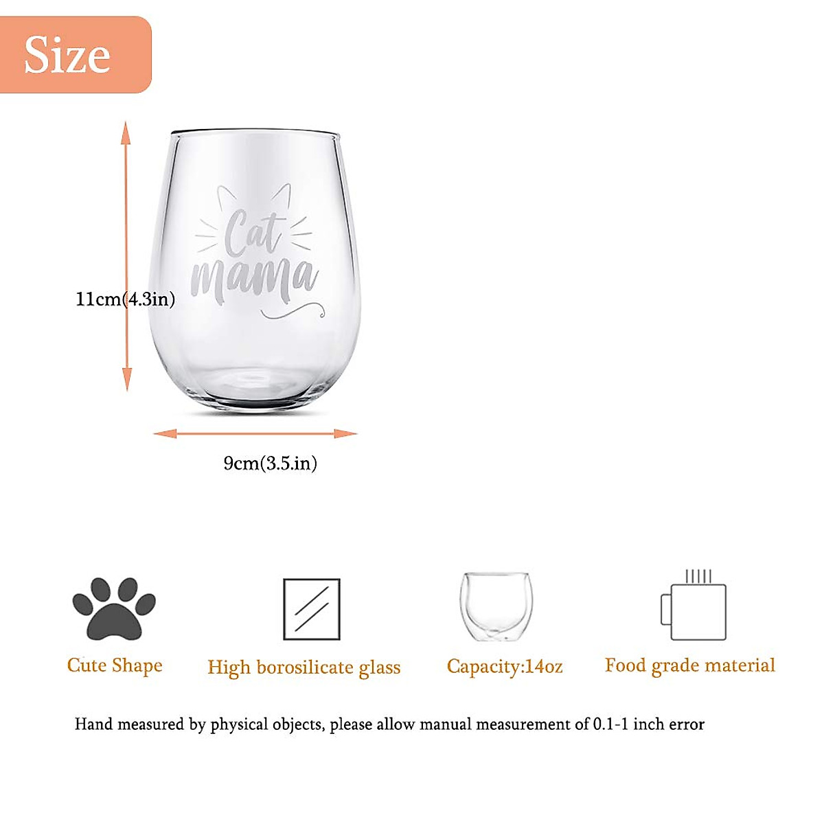 BigNoseDeer Cat Mom Wine Glasses Stemless Crystal Wine Mug Cat Mug Cat Gifts for Cat Lovers Gifts for Women Friends Mother's Day for Mom(14oz)