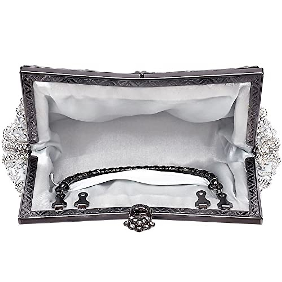 AIJUN Women's Vintage Beaded Evening Bag Sequin Clutch Purses for Women Wedding Clutches Prom Cocktail Party Handbags(Silver)