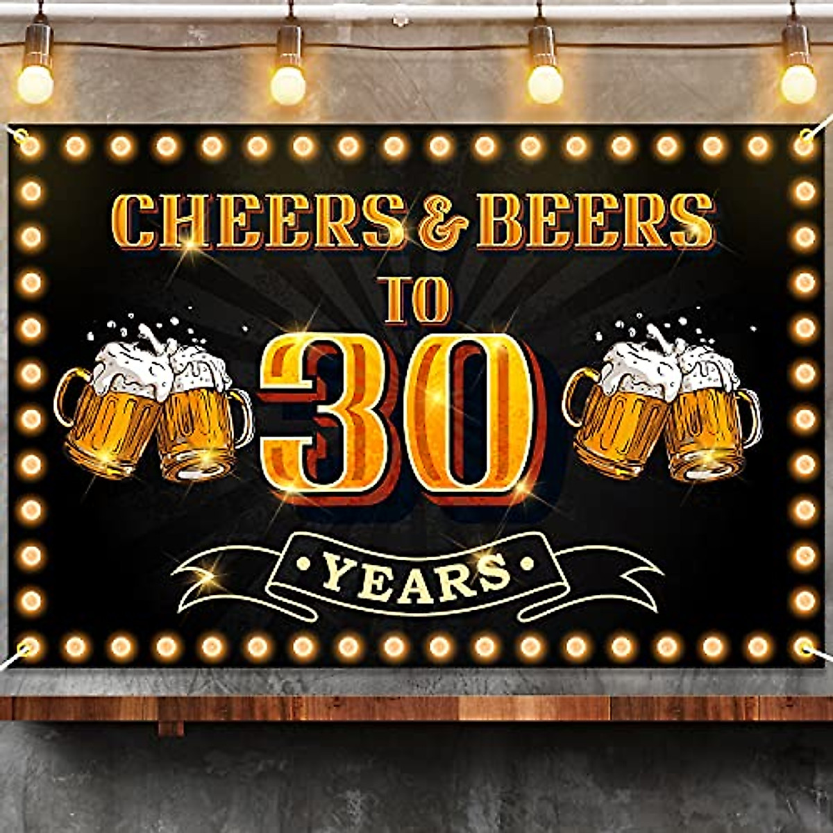 Cheers and Beers to 30 years Banner Backdrop Happy 30th Birthday Background for Men Women Photography Bday Anniversary Party Sign Decorations Supplies Black and Gold
